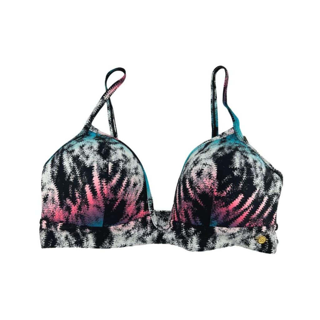 Sunseeker Women’s Black with Pink & Blue Bathing Suit Top / Plunge U ...