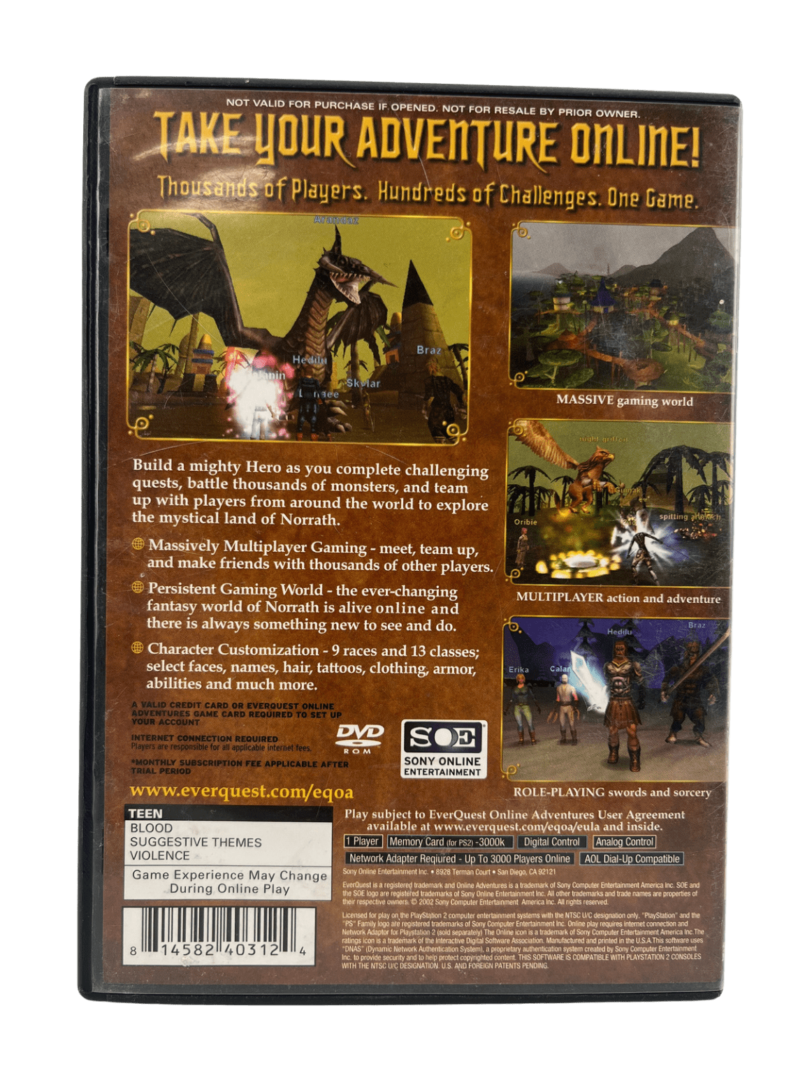 PlayStation 2: Everquest Online Adventures Game / Video Game **USED ...