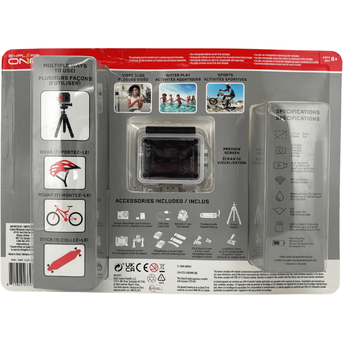 Explore One 4K Action Camera: Video Camera With Accessories / Red ...