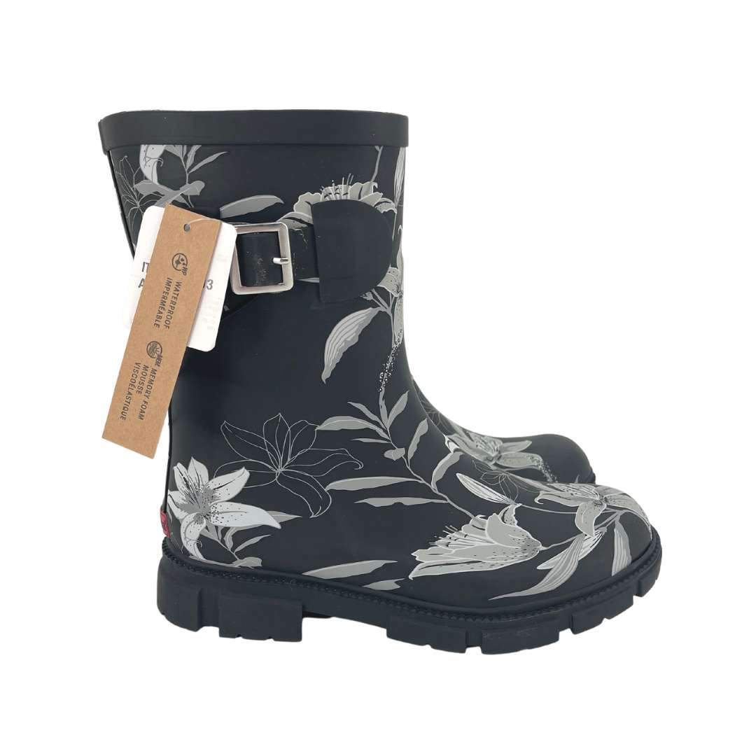 Chooka Women’s Black Floral Print Rubber Boots / Various Sizes ...