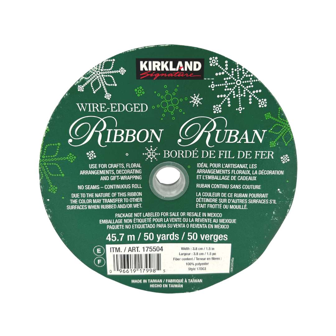 Kirkland Signature 1.5″ Wired Edge Christmas Ribbon / Green with Polka ...