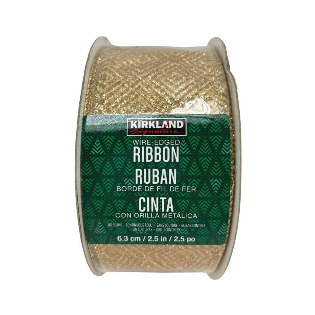 Kirkland Signature 2.5″ Wired Edge Christmas Ribbon / Gold Glitter ...