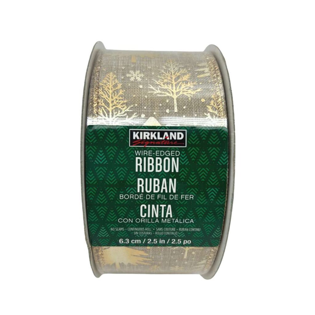 Kirkland Signature 2.5″ Wired Edge Christmas Ribbon / Gold Trees ...