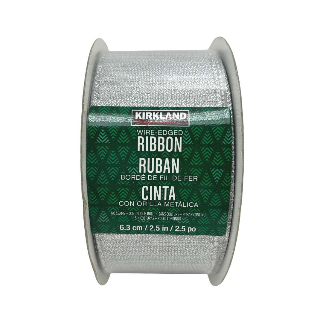 Kirkland Signature 2.5″ Wired Edge Christmas Ribbon / Silver ...