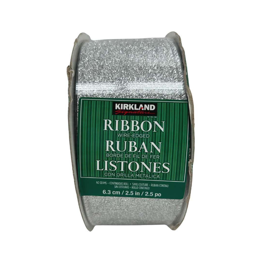 Kirkland Signature 2.5″ Wired Edge Christmas Ribbon / Silver Glitter ...