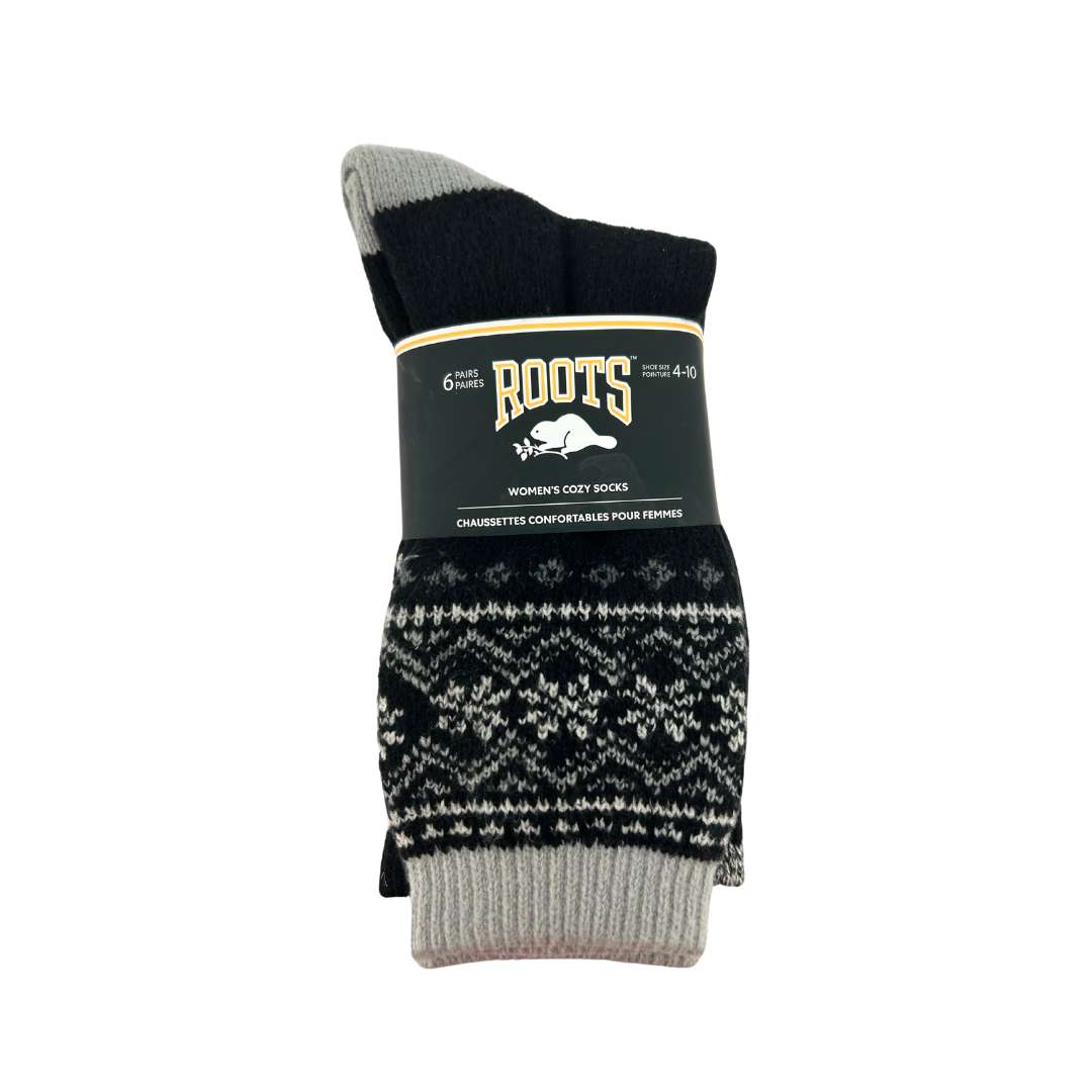 Roots Women’s Black, White And Grey Patterned Cozy Socks / Black Combo ...