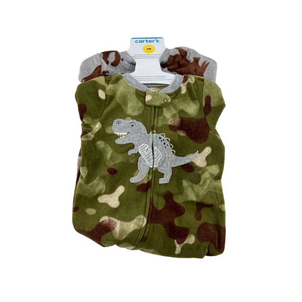 Carter’s Boy’s 2 Piece Green & Grey Dinosaur One Piece Sleeper Set ...