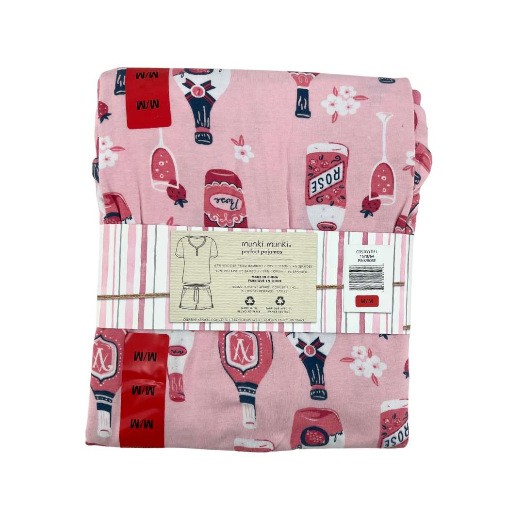 Munki Munki Women’s Pink Strawberry Champagne Short Sleeve Pyjama Set ...