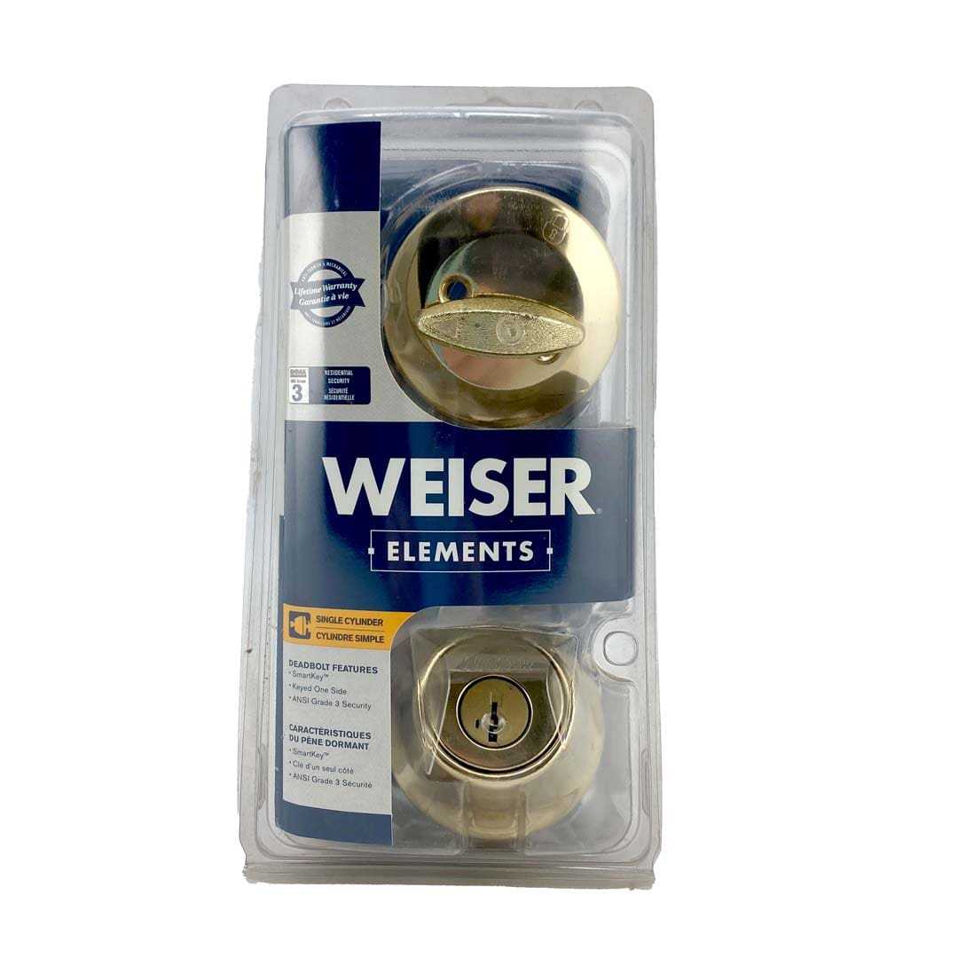 Weiser Elements Single Cylinder Polished Brass Deadbolt / Smart Key ...