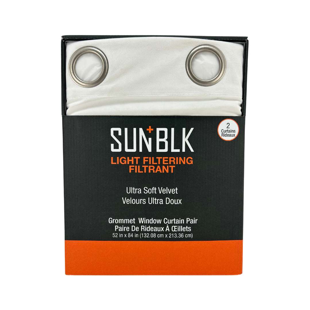 SUN+BLK Light Filtering Ultra Soft Velvet Curtains: White / 2 Panels ...