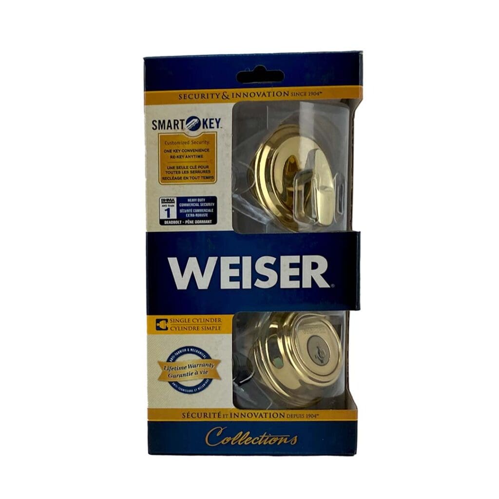 Weiser Single Cylinder Polished Brass Deadbolt / Smart Key – CanadaWide ...