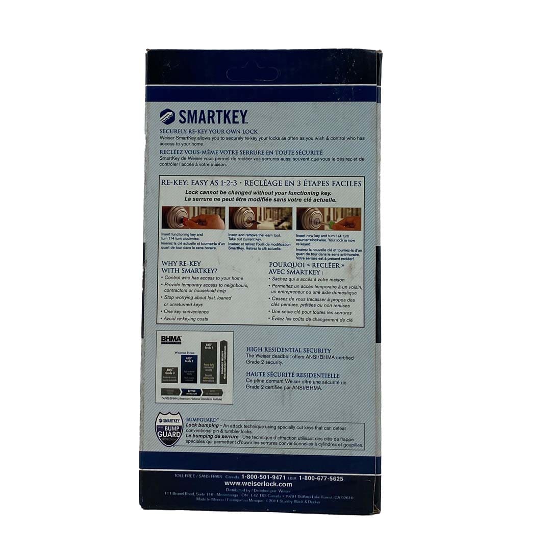 Weiser Single Cylinder Deadbolt / Door Lock / Smart Key / Satin Chrome ...