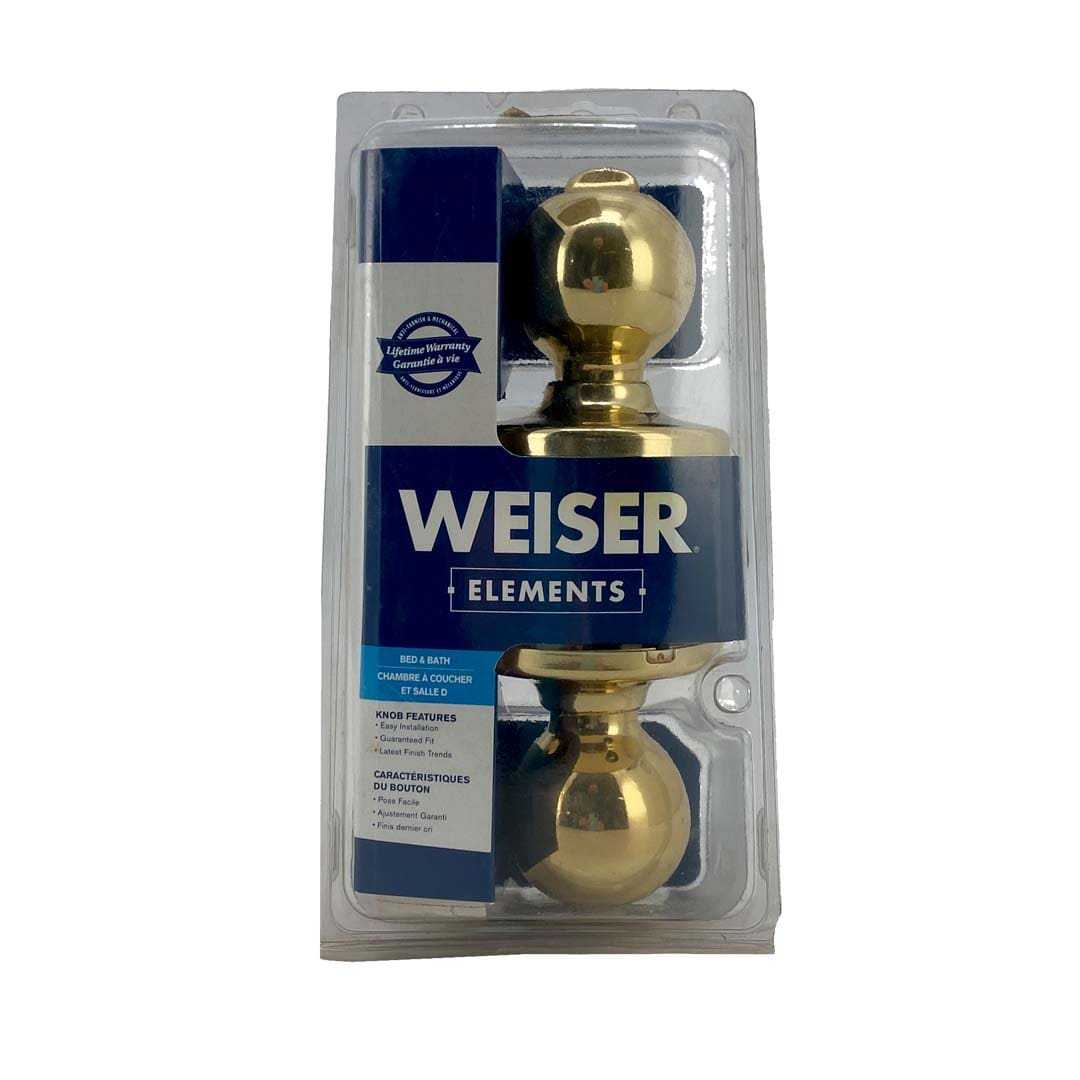 Weiser Elements Yukon Bed and Bath Door Knob / Polished Brass ...