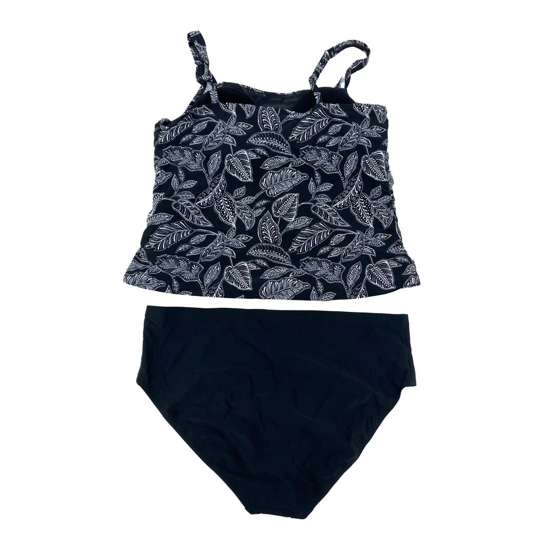 Christina Women’s 2 Piece Black & White Leaf Print Tankini Bathing Suit ...