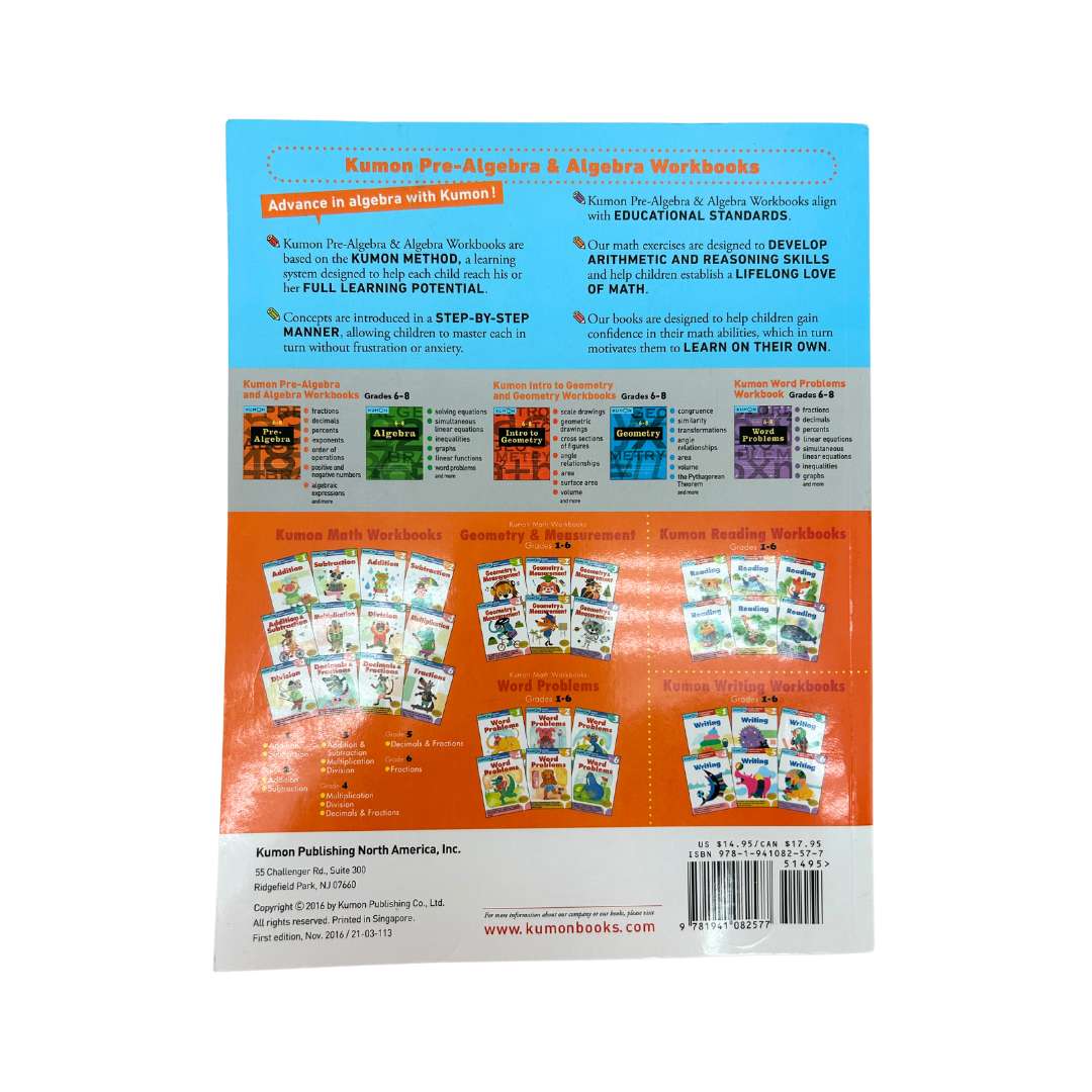 Kumon Grades 6-8 Pre Algebra Work Book / Math Book – CanadaWide ...