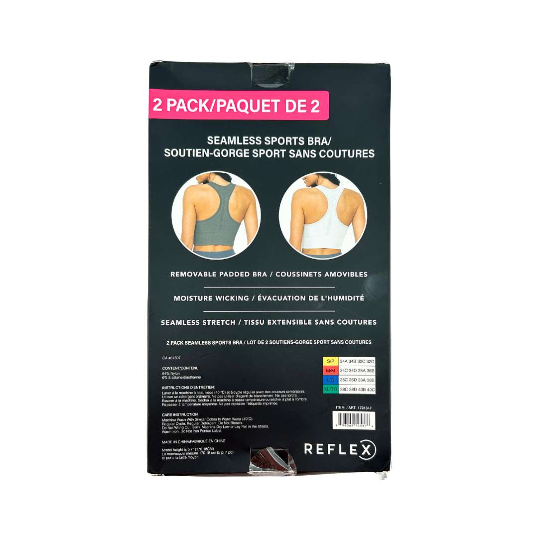 Reflex Women’s Grey & White Seamless Sports Bras: 2 Pack / Size Medium ...