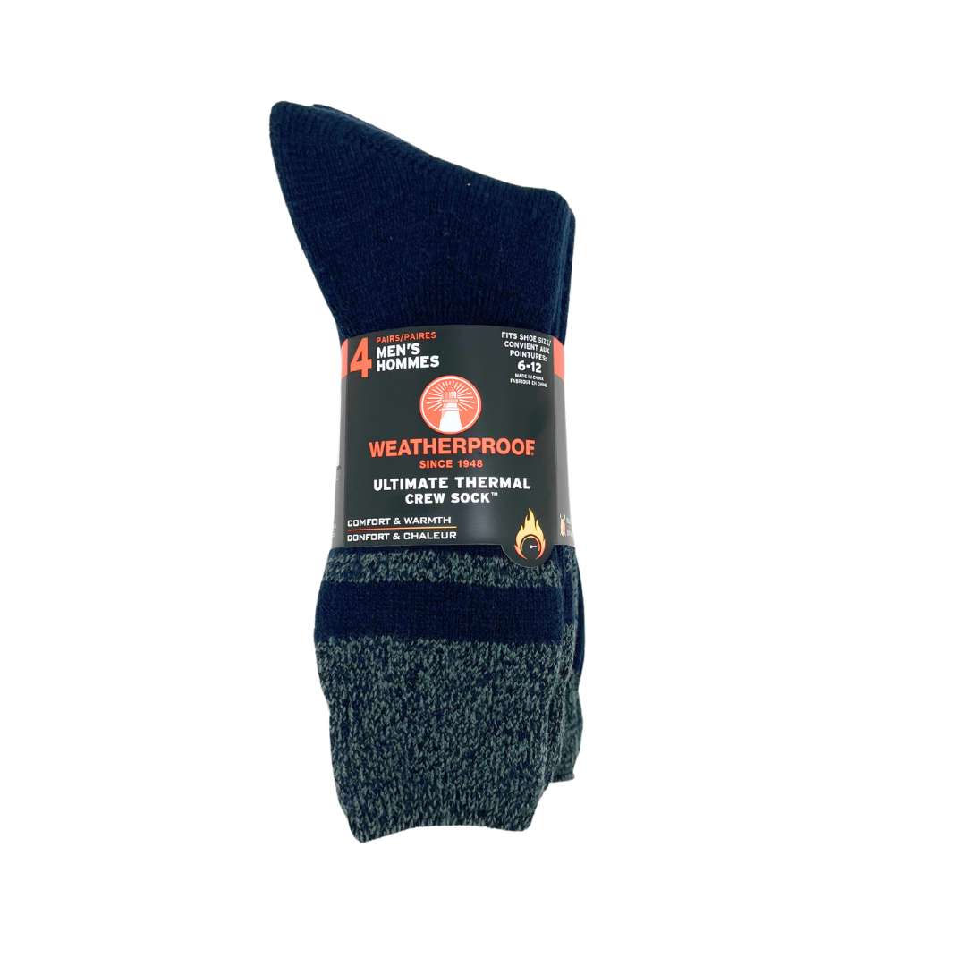 Weatherproof Men’s Navy Thermal Crew Socks 4 Pack / Size 6-12 ...