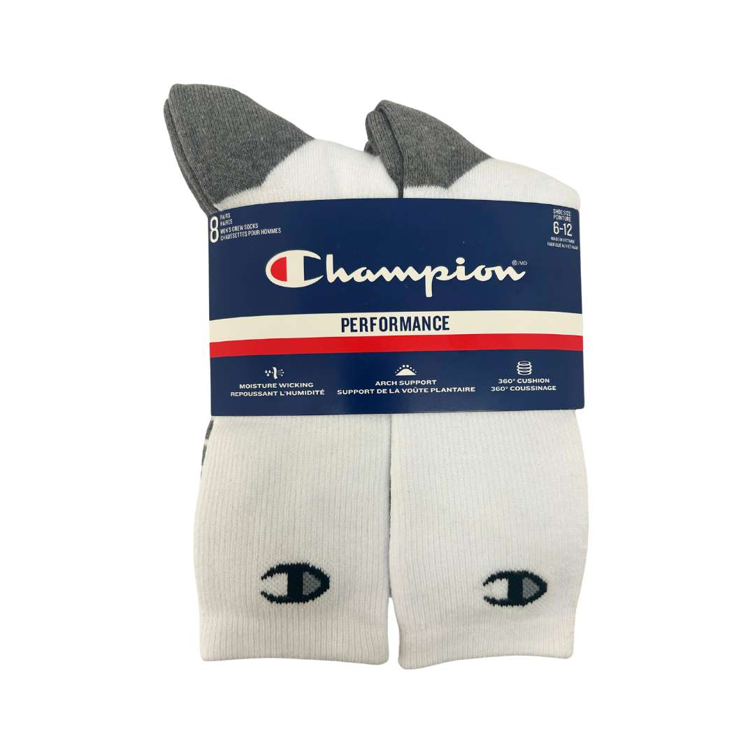 Champion Men’s White & Grey Crew Socks / 8 Pairs – CanadaWide Liquidations
