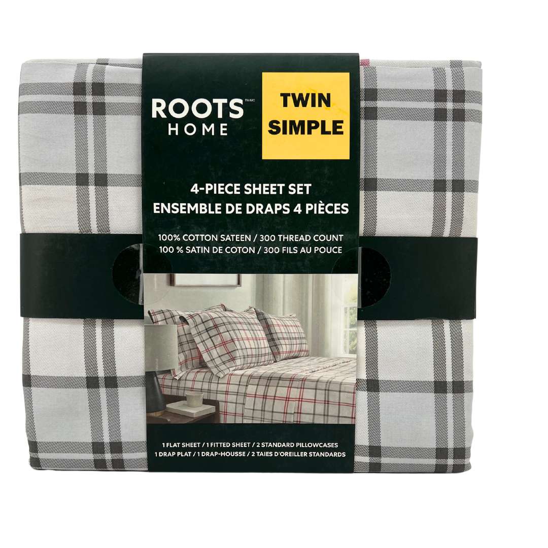 Roots Home Red & Grey Plaid Sheet Set: 4 Pieces / Size Twin ...
