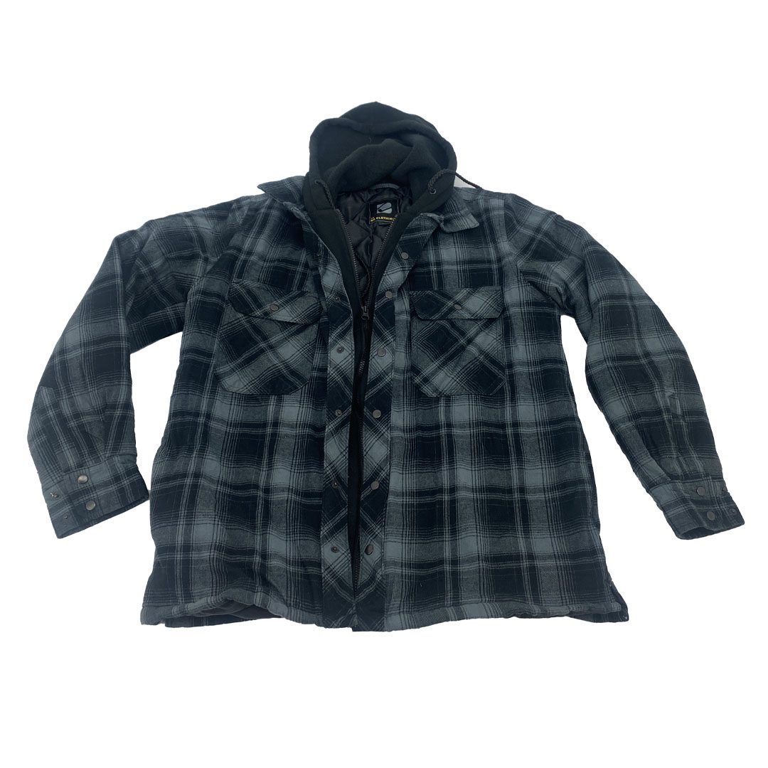 BC Clothing Men’s Grey And Black Plaid Flannel Hooded Jacket / Size ...