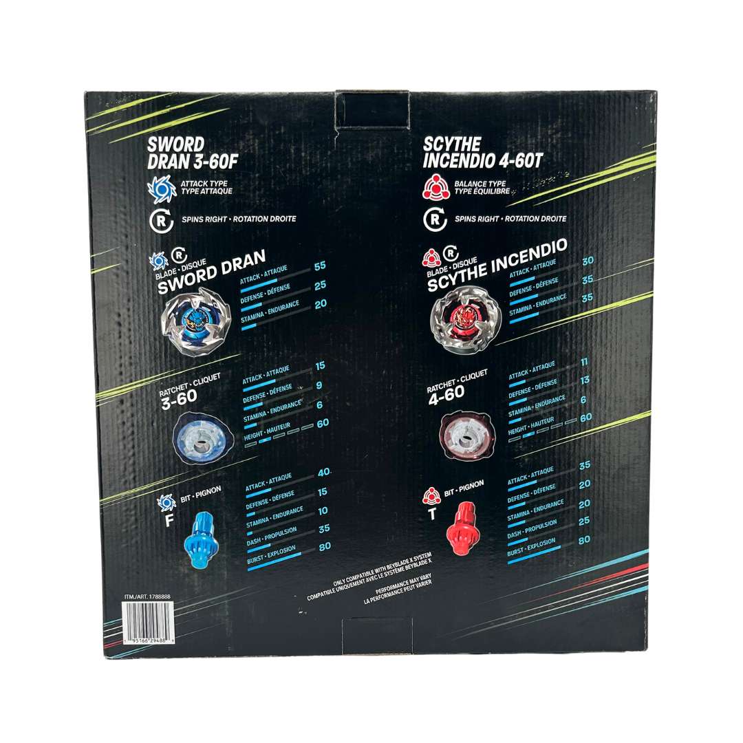 Beyblade X Bundle Pack: Scythe Incendio4-60T & Sword Dran 3-60F / 2 ...