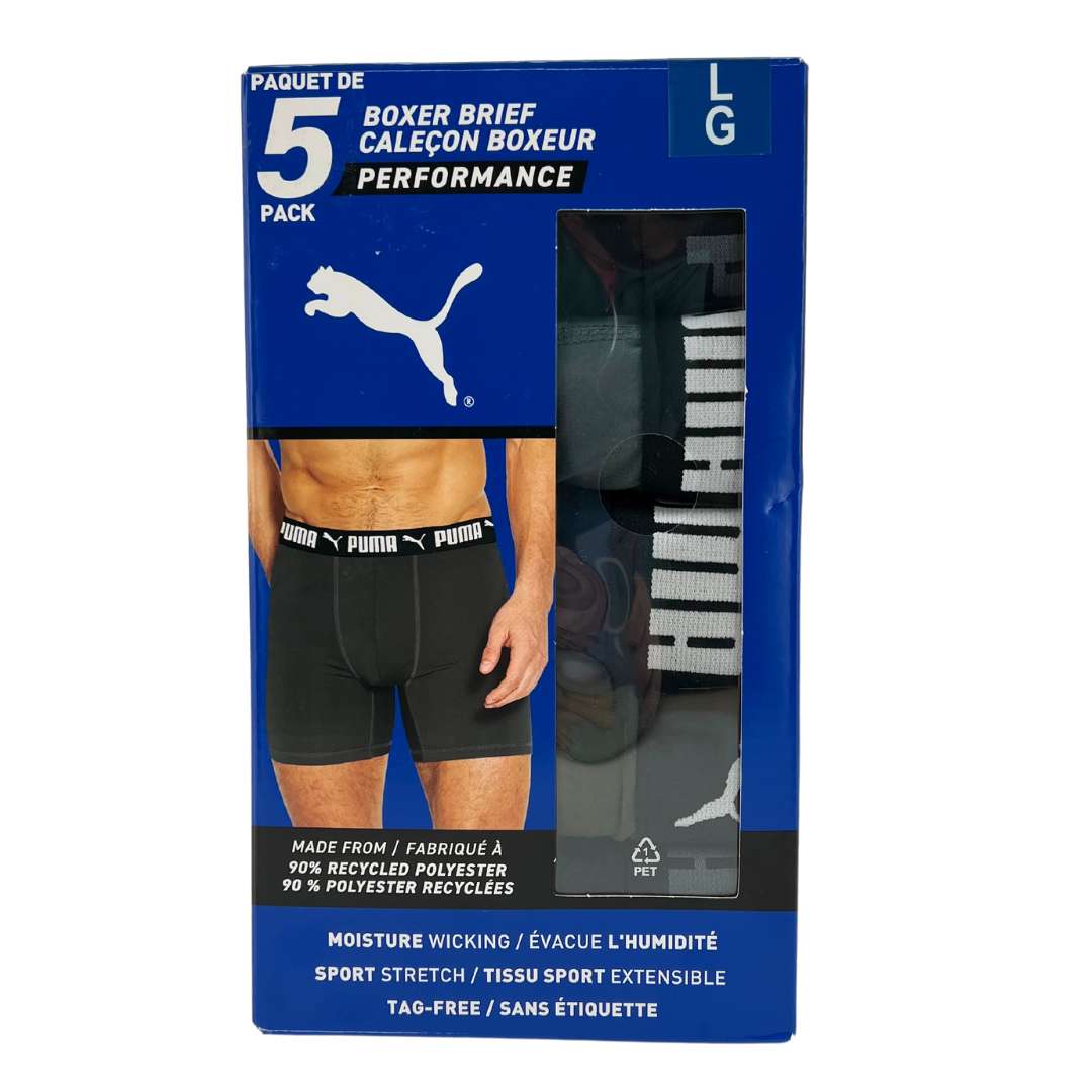 Puma Men’s Black Multicolour Performance Boxer Briefs: 5 Pack / Size ...