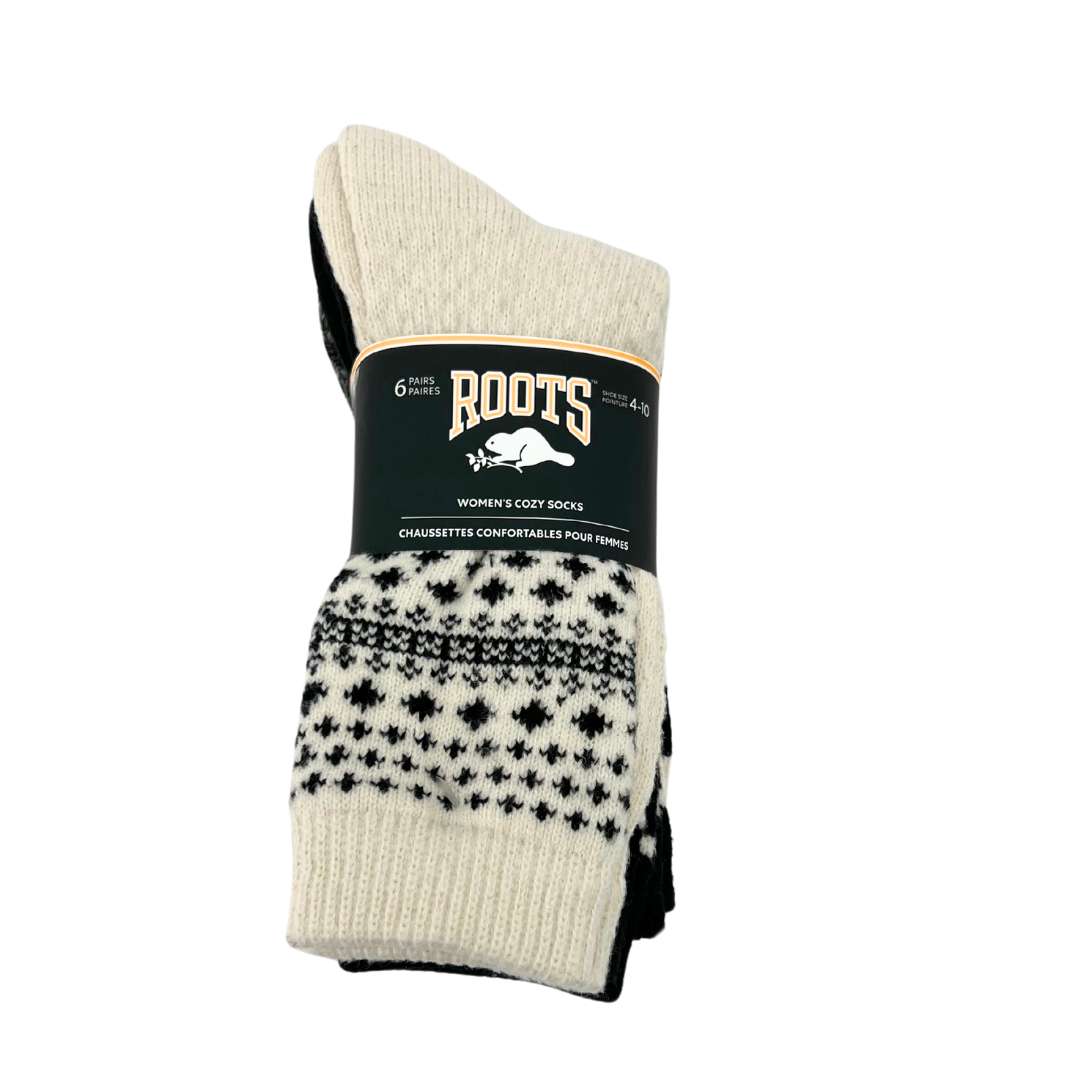 Roots Women’s White & Black Patterned Cozy Socks / Combo Black 2 / 6 ...