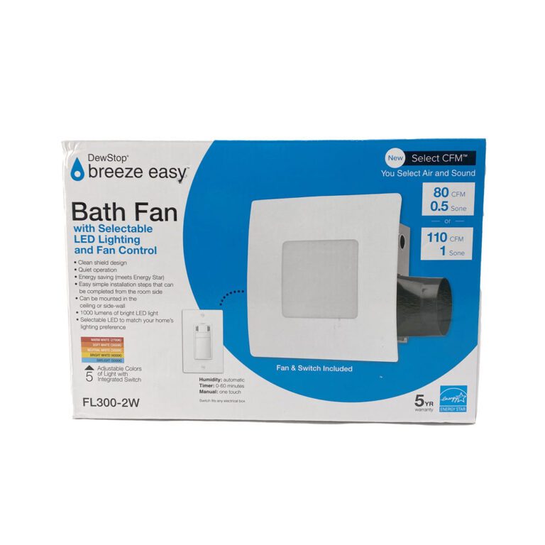 DewStop Breeze Easy Bath Fan w/ Selectable LED Lighting and Fan Control ...