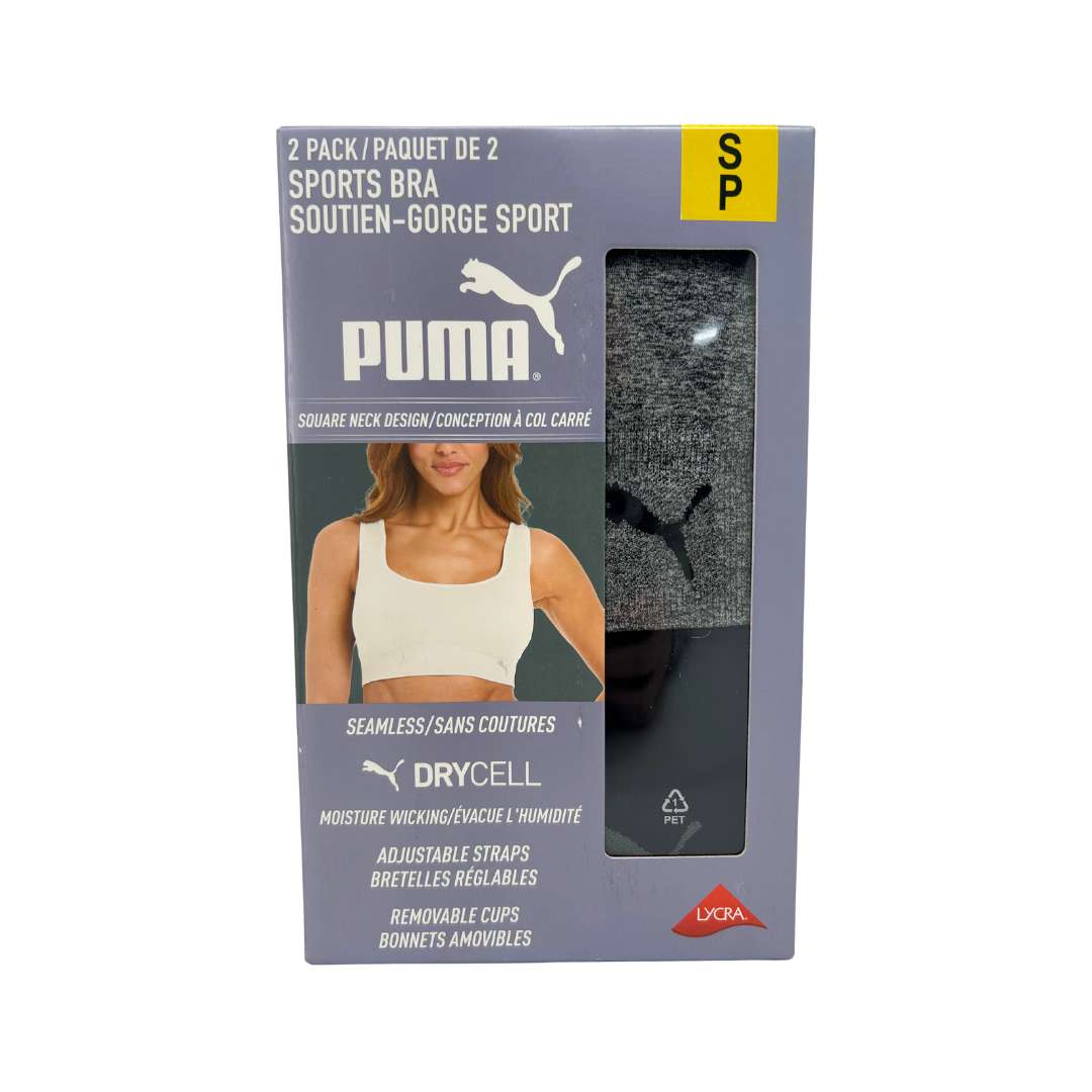 Puma Women’s 2 Pack of Grey & Black Square Neck Sports Bra / Size Small ...