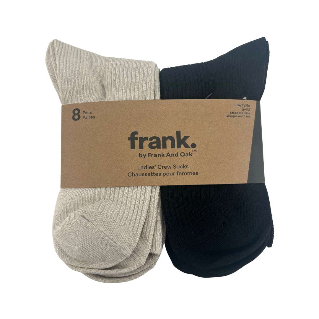 Frank Women’s Neutral Crew Socks: Tan, Black, Grey & White / 8 Pairs ...